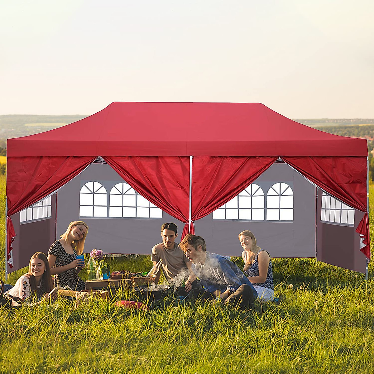10x20 ft Instant Pop up Canopy, Wonlink Party Tent Folding Heavy Duty Gazebos with Removable Sidewalls and Wheeled Bag Waterproof Red