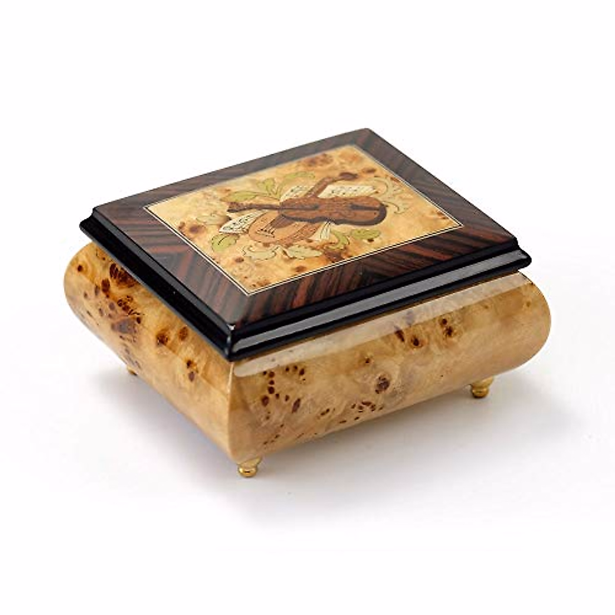 Sophisticated Cream Stain Music Box with Violin Wood Inlay - Many Songs to Choose - Ave Maria, Schubert
