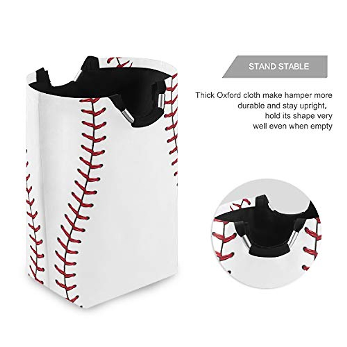 22.7"(H) Collapsible Laundry Hamper Baseball Print Laundry Basket Organizer Large with Handle Foldable Clothes Hamper