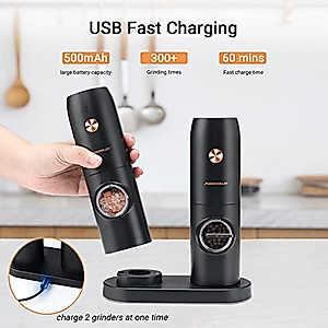 Nidouillet Electric Salt and Pepper Grinder Set, USB Rechargeable Automatic Salt Pepper Grinder Mill With LED Light, 2 Larger Capacity Black Refillable Mills, Adjustable Coarseness, One Hand Operation