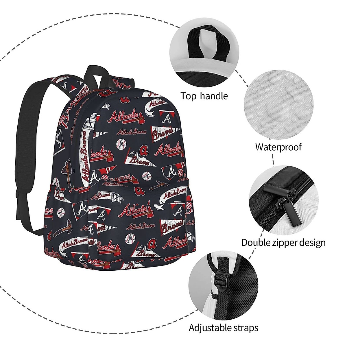 Annod Industries Atlanta Braves Baseball Backpack, Lightweight Casual School Backpacks Bags for Men Women Book Travel Hiking Camping Work, 16.9 Inch