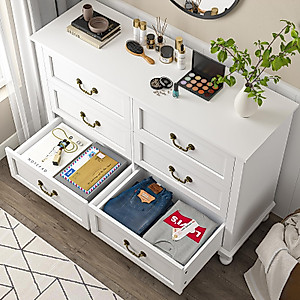 TVU White 6 Drawer Dresser for Bedroom, Vinatge Wood Chest of Drawers with Wide Storage Cabinet (White)