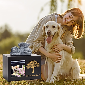 The7boX Pet Urn Dog Ashes Box Wooden Black Dog Urns for Ashes Comes with Dog Angel and Ashes Bag