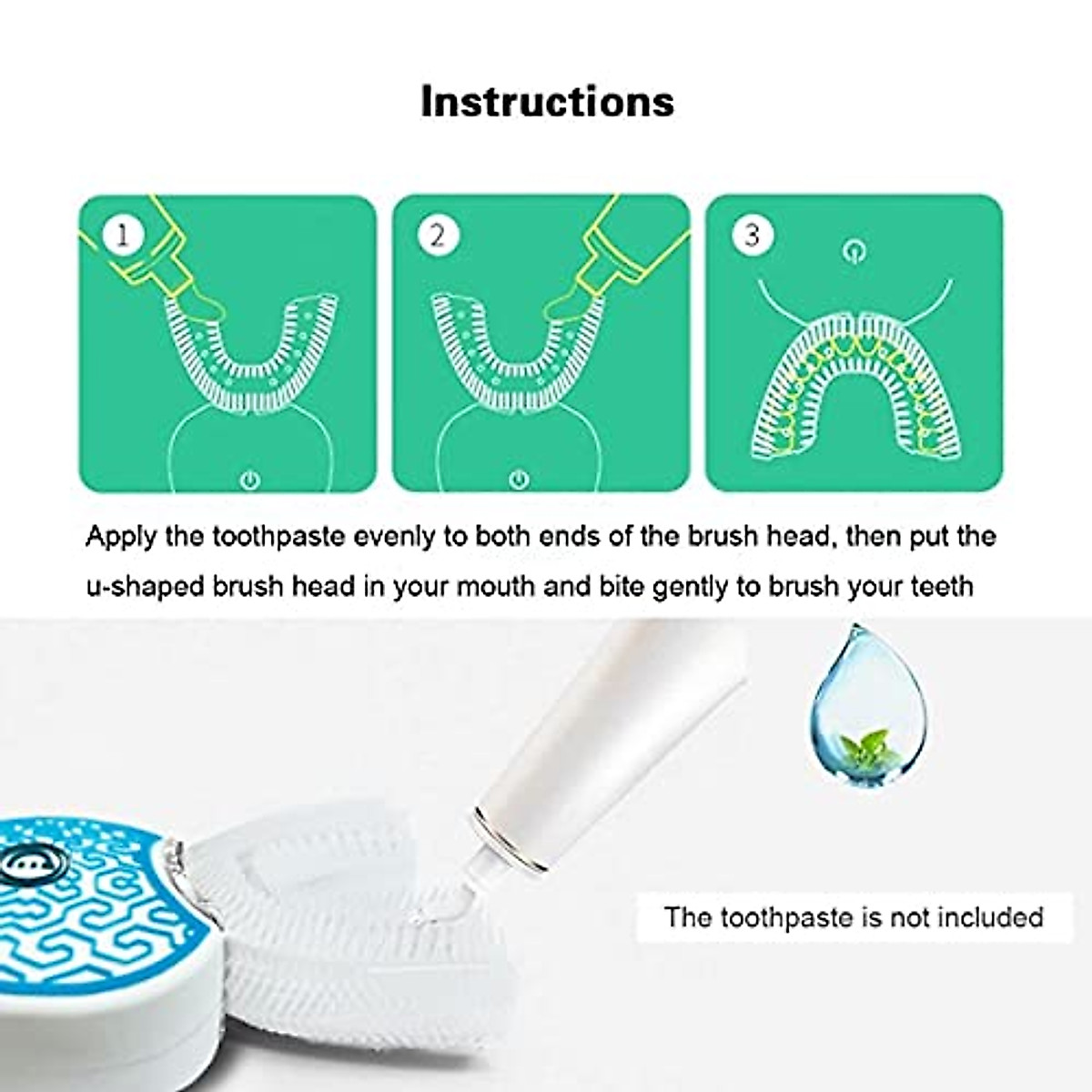 Smiletech Automatic Toothbrush,Sonic Toothbrush, with LED Blue Light 360° U-Shaped Full-Mouth Toothbrush Design, IPX7 Waterproof (White)