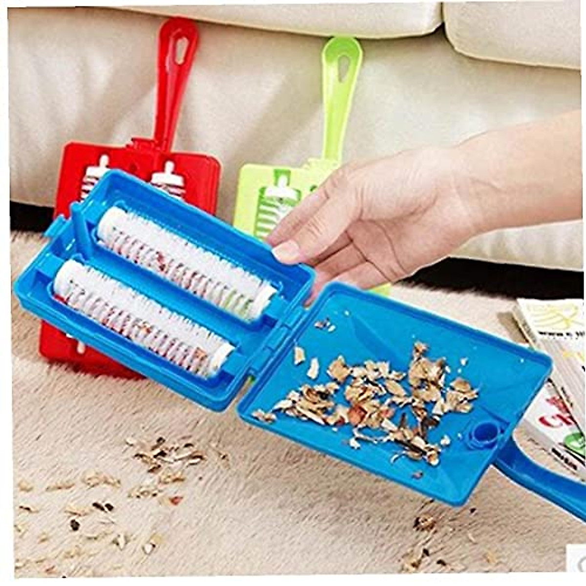 Pinicecore Carpet Table Brush Plastic Double Brush Handheld Sweeper Crumb Dirt Cleaner Roller Tool Home Cleaning Brushes Random Color