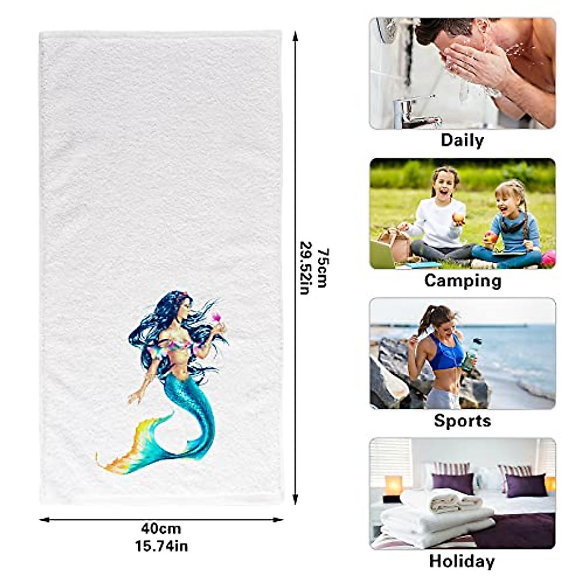 ALAZA Beautiful Mermaid Towels 100% Cotton Hand Towel for Bathroom 16 x 30 inch, Absorbent Soft & Skin-Friendly, 1 Piece