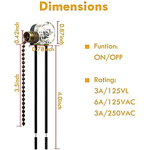 Ceiling Fan Light Switch Zing Ear Pull Chain Switch ZE-109 Fan Light Switch, On-Off Speed with Pull Chain Compatible with Ceiling Light Fans, Lamps and Wall Lights.(Bronze)
