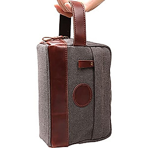 IBLUE Toiletry Bag Leather and Canvas Travel Dopp Kit Bathroom Shaving Organizer for Men&Women Travel Accessories,B03 (BLACK)