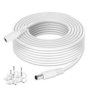 WILDHD DC Power Extension Cable 33ft 2.1mm x 5.5mm Compatible with 12v Power Adapter Extension Cable for CCTV Security Camera IP WiFi Camera Standalone DVR (33ft,5.5mm Plug, White)