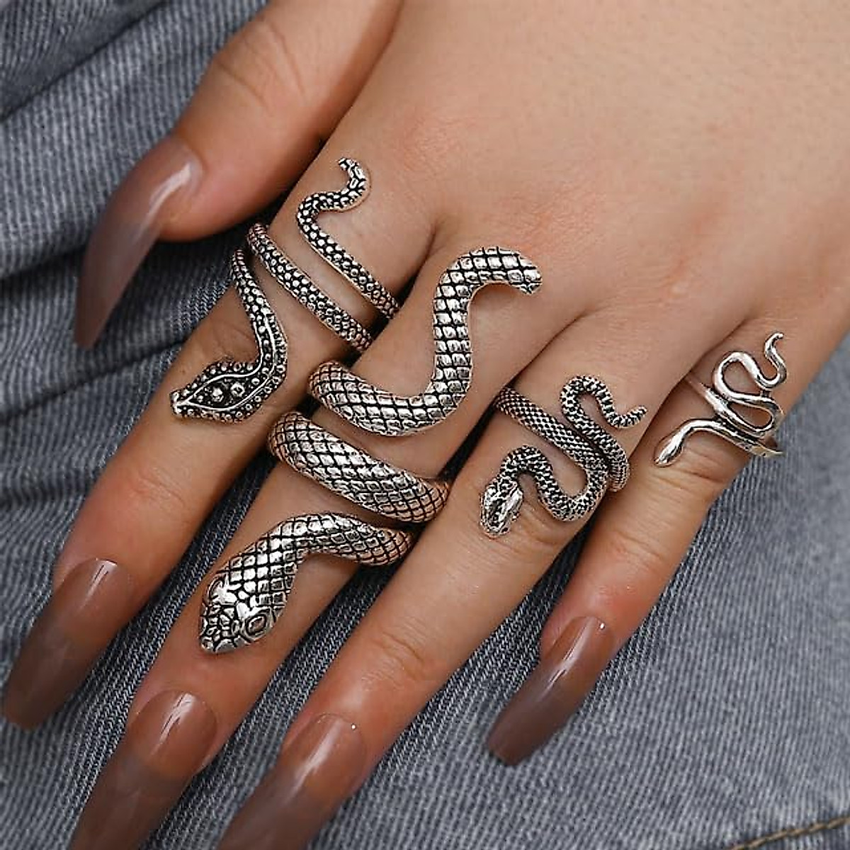 Harry and Henry Snake Ring Set Adjustable Vintage Reptile Serpent Snake Stackable Rings for Women Punk Knuckle Rings Snake Jewelry Halloween Medusa Costume Cosplay Accessories