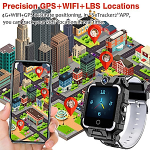 4g Kids Smart Watch W Gps Tracker, Phone Watch W Video Chat 3 Way-call Wifi Sos Touch Screen Child Tracker Phone Watches Christmas Birthday Gift For Boys Girls 3-15 Years W Sim Slot Kids Watch (Black)