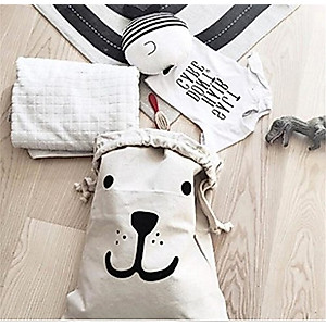 Cuteboom Canvas Laundry bag Household Drawstring Organizers Space Saver Container Storage Sorting Bags (Smiling Dog)