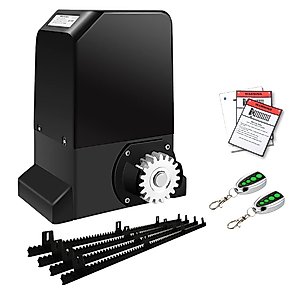 TOPENS RK990T Automatic Sliding Gate Opener Rack Drive Electric Gate Motor for Heavy Driveway Slide Gates Up to 2200 Pounds, Security Gate Operator AC Powered with Nylon Gear Rack and Remote Control