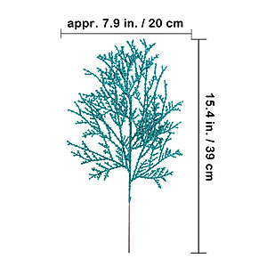 Winlyn 15 Pcs Teal Glitter Artificial Cedar Picks Sprays Christmas Floral Picks Faux Cedar Branches Stems Teal Christmas Tree Picks 15.4" H for Floral Arrangement Wreath Swag Winter Centerpiece