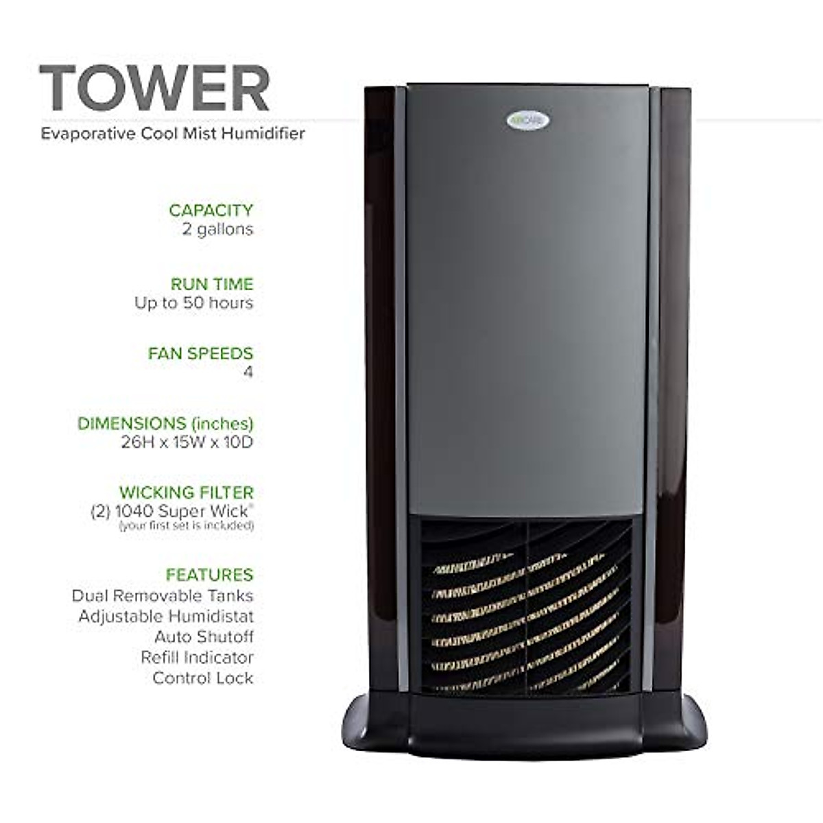 AIRCARE D-Series Small Home/Large Room Humidifier (1,200 sq ft, Black)