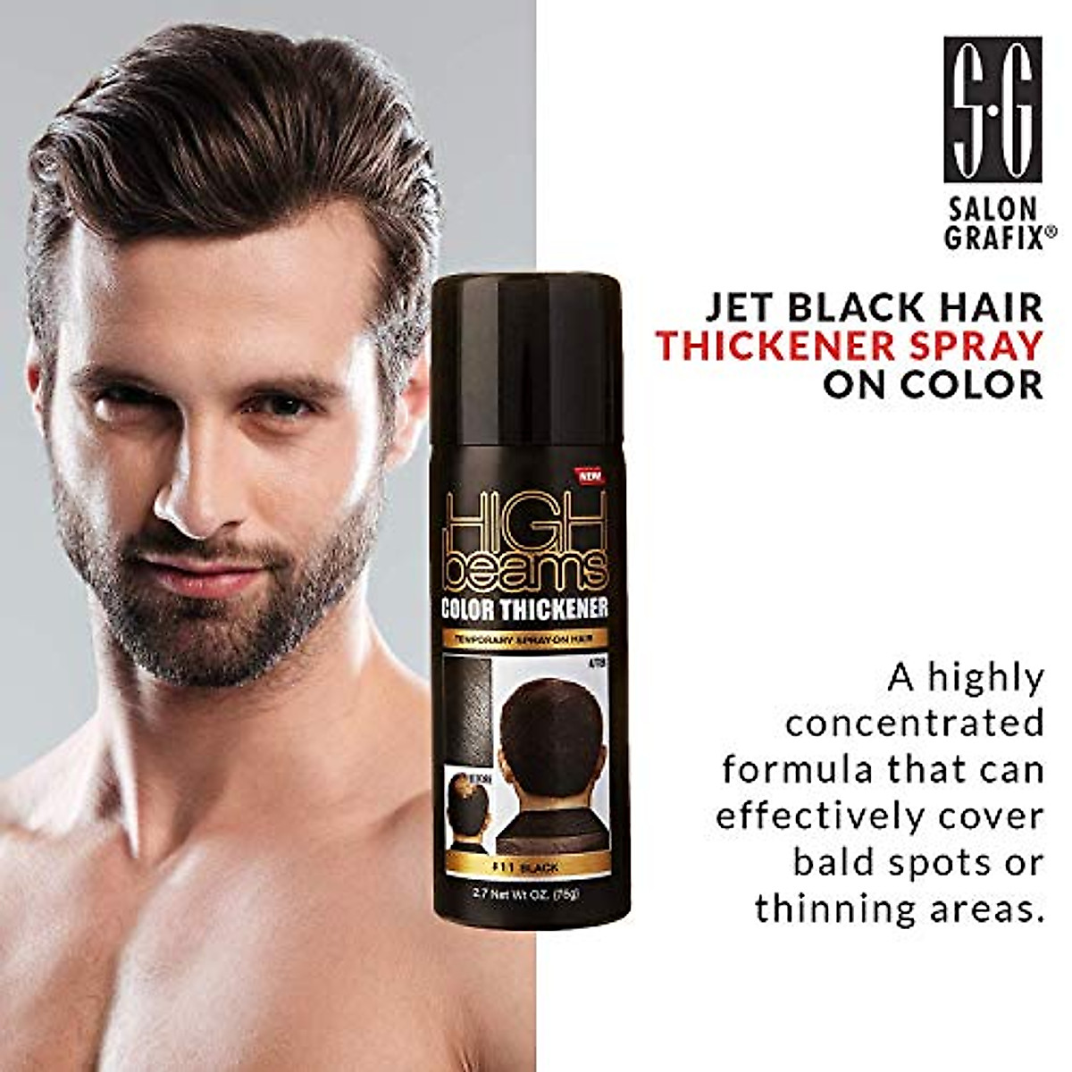 Salon Grafix High Beams Color Thickener Temporary Spray - Black for Unisex - 2.7 oz Hair Color