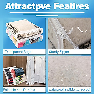 20Pcs Clear Vinyl Zippered Storage Bags, Plastic Storage Bags for Blankets Sweater Clothes Bed Sheet Organizer with Zipper for Closet Sweater Bed Sheet Pillow