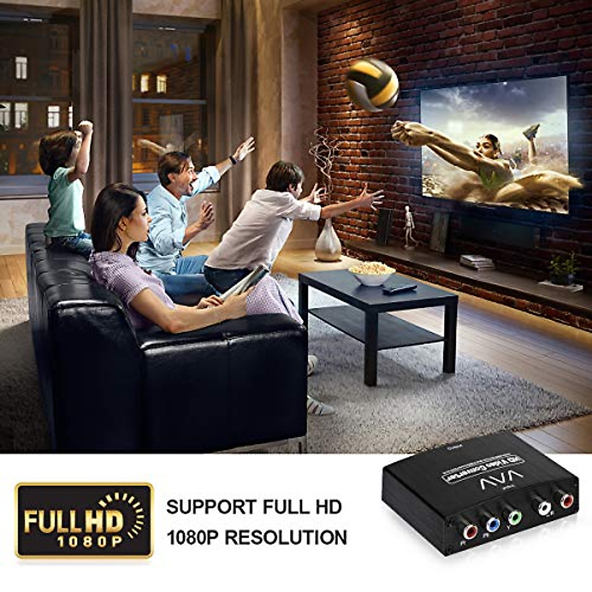 Component to HDMI Adapter, YPbPr to HDMI Coverter, 5 RCA to HDMI Coverter, Supports 1080P Video Audio Converter Adapter HDMI V1.4 for DVD/PSP/Xbox360 to HDTV Monitor