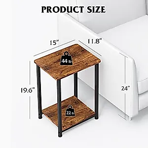 WLIVE End Table, 2-Tier Small Side Table with Open Storage, Narrow Side Stand for Bedroom, Living Room, Couch, Modern End Stand with Sturdy Metal Frame, Sturdy Easy Assembly,Rustic Brown (1 Pack)