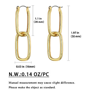 WOWORAMA Gold Chain Link Earrings for Women 14K Gold Long Paperclip Dangle Drop Earrings Double Square Hoop Earrings Minimalist Link Chain Dangling Earrings Jewelry