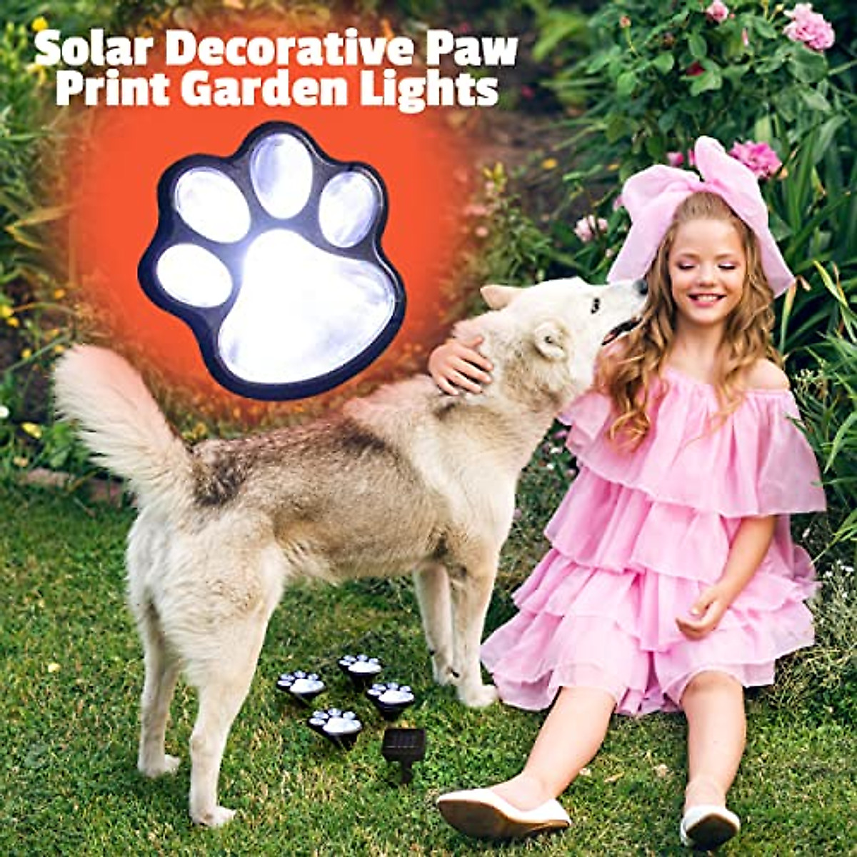 Ideas In Life Solar Paw Print Garden Lights for Pet Lovers - Set of 4 Solar Powered Paw Print Lights, Rechargeable Solar Outdoor Lights