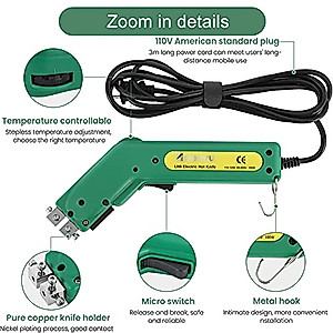 Huanyu Electric Hot Knife Rope Cutter Fabric Cutting Tool Kit 4 Blades Pro Fabric Cutter 600° C Heat Cutter 100W Heat Sealer for Sponge Cloth Board Webbing Continuous working