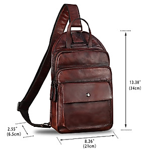 IVTG Genuine Leather Sling Bag for Men Vintage Crossbody Hiking Shoulder Bag Backpack Retro Cowhide Handmade Casual Daypack Purse Fanny Bag (Coffee)