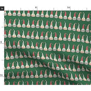 Spoonflower Fabric - Scandinavian Christmas Gnomes Green Stripes Holiday Santa Printed on Petal Signature Cotton Fabric by The Yard - Sewing Quilting Apparel Crafts Decor