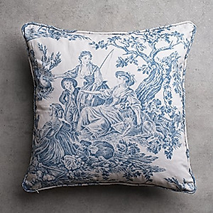 Maison d' Hermine Decorative Pillow Covers 100% Cotton Toile Washable Cushion Cover with Invisible Zipper for Home Decor, Sofa, Couch, Bedroom, The Miller - Denim - Spring/Summer (20"x20")