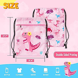WAWSAM Dinosaur Drawstring Backpack - 13" x 18" Sports Gym Bag Waterproof Beach Swimming Travel Sackpack Birthday Christmas Gift with Zippered Pocket
