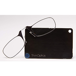 ThinOptics Reading Glasses + FlashCard Case | Black Frame, 1.50 Strength Readers