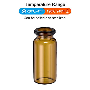 PATIKIL 10ml Glass Vials, 100pcs Glass Vial Small Glass Vials Empty Sample Bottle Mini Clear with Caps Seal Rubber Stopper Injection Port for Lab Injection Plants Essential Oil, Brown