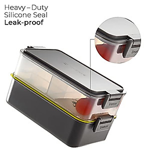 linoroso 2 PCS Stackable Bento Box Adult Lunch Box | Meet All You On-the-Go Needs for Food, Salad and Snack Box, Premium Bento Lunch Box for Adults Include Utensil Set, Dressing Containers