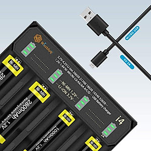 WISSBLUE 18650 Battery Charger 4port, 3.7v/1.2v 2A Fast Charger for 26650 18650 18490 18350 17670 17500 16340 14500 Li-Ion Batteries, RCR123A, Ni-MH Ni-Cd A AA AAA