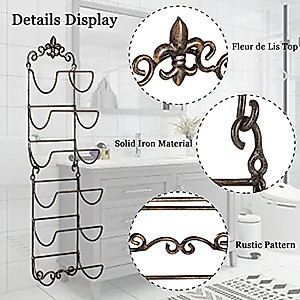 Rustic Metal Towel Rack Wall Mounted with Fleur de Lis, 6-Tier Solid Wrought Iron Towel Holder,Towel/Wine Rack Holder, Racks for Bathroom,Hand Towels,Wine Bottles,Yoga Mats Storage