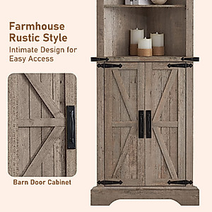 OKD Tall Corner Cabinet, Farmhouse Storage Cabinet with Barn Door Design & Adjustable Shelves, Home Space Saver for Bathroom, Living Room, Light Rustic Oak