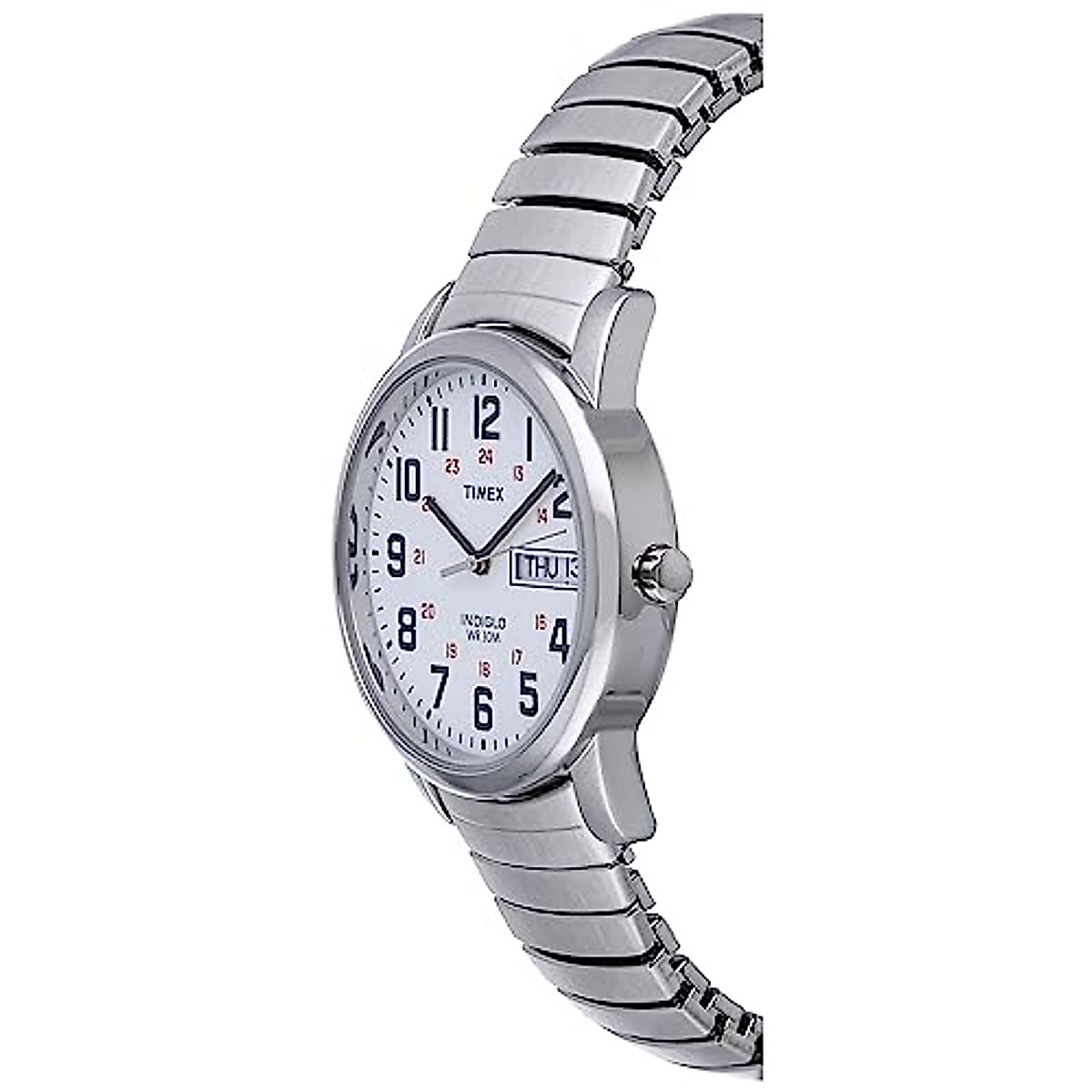 Timex Easy Reader 35mm Day-Date Watch – Silver-Tone Case White Dial with Silver-Tone Expansion Band
