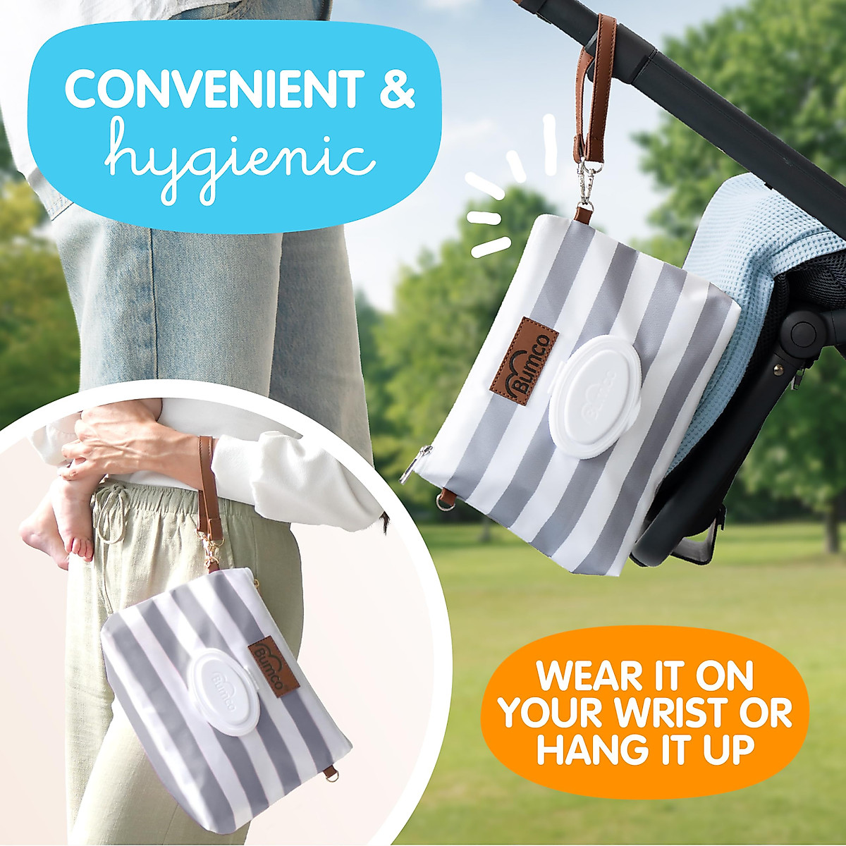 Bumco Diaper Clutch - Portable Wipes Dispenser & Baby Travel Essentials, Airtight Refillable Wipes Container