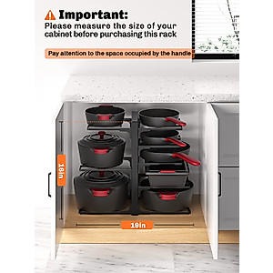 MUDEELA Adjustable 8-Tier Iron Pots and Pans Organizer for Cabinet, Silver, Protective Kitchen Storage