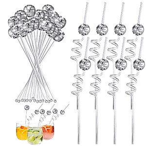 Ferraycle 24 Pcs Disco Ball Straws and Disco Ball Stirrers 70s Disco Party Supplies Mirror Disco Decorative Straws for Disco Ball Party Decorations Bar Karaoke Birthday Wedding Christmas Decoration