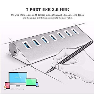 USB Hub, 7-Port Charging Interface Expansion, USB 3.0 High-Speed Data Transmission, for Desktop/Laptop Computers… (Silver)