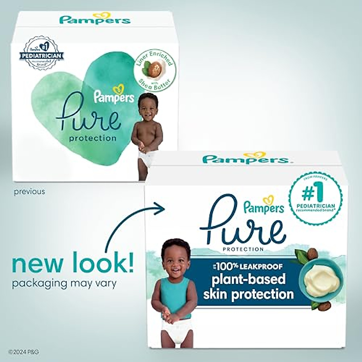 Pampers Baby Diapers - Pure Protection - Size 1, 132 Count, for up to 100% Leakproof, Premium Plant-based Skin Protection