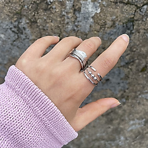 STROLLGIRL Sterling silver Simple spinner ring Fidget band ring spinning meditation anxiety ring (hammered design D, 9)