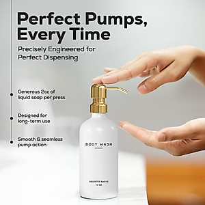 Luxury Shampoo and Conditioner Dispenser Set by Brighter Barns - Shower Soap Dispenser - Shampoo Conditioner Body Wash Dispenser & Pump - White and Gold Bathroom Accessories in Spa, Hotel, Gift (Gold)