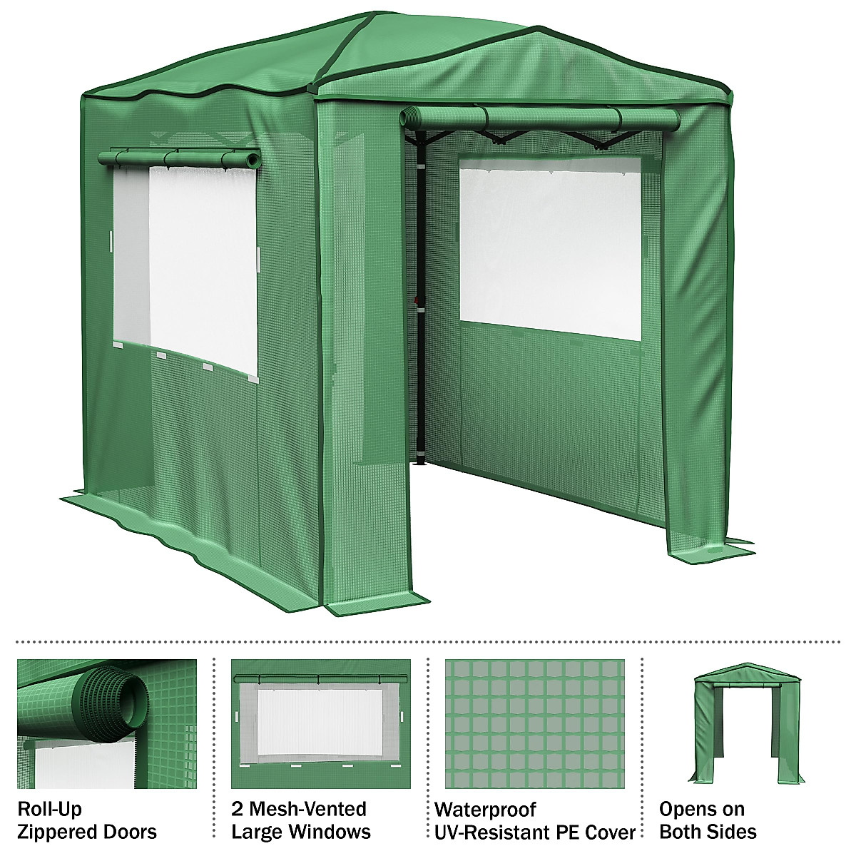 Pop Up Greenhouse - 8ft x 6ft Portable Walk in Green House with Roll-Up Zippered Doors and Mesh Windows - Gardening Supplies by Home-Complete (Green)