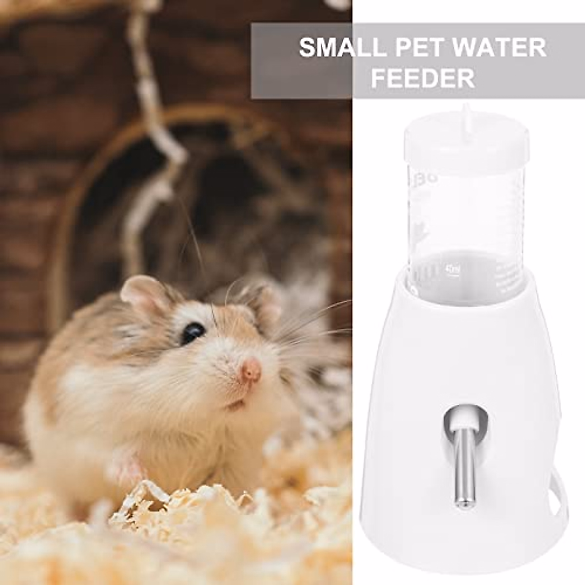 POPETPOP Hamster Water Bottle with Stand Small Animals Water Bottle Hanging Water Feeding Bottles Auto Dispenser for Dwarf Hamsters Guinea Pigs Rats Mice Gerbils - White