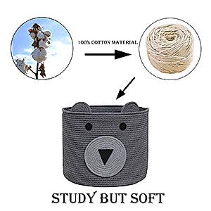 COMEMORY Cotton Rope Storage Basket with Cute Bear Design, Foldable Rope Bin Basket, Decorative Animal Basket for Toys, Blanket, Towels, Clothes, 12"(D) x 10"(H)