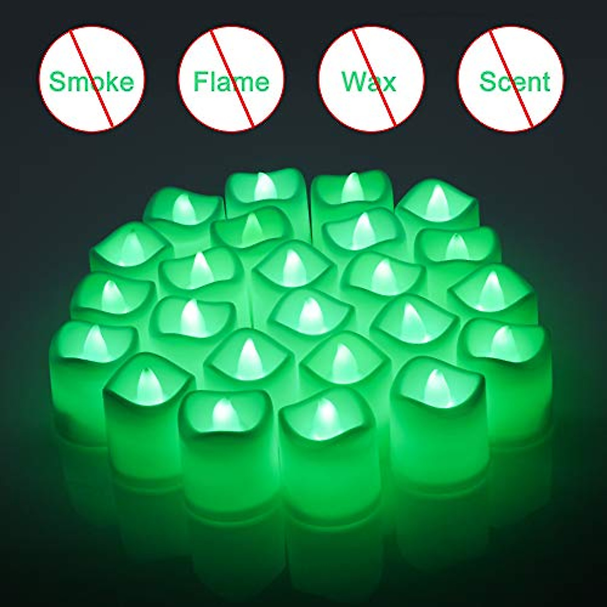 Litake Green LED Candles 24 Packs, Halloween Green LED Tea Lights,Flameless Candles with Flickering Green Light, Battery Operated Green Lights for Saint Patrick's Day Christams Festival Decor