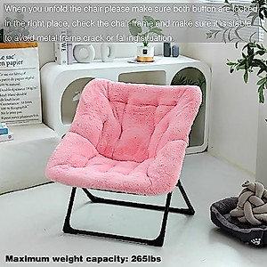 WELL-STRONG Folding Living Room Chair with Ottoman - Faux Fur Foldable Bedroom Chair and Foot Rest Set with Metal Frame Lounge Chair and Foot Stool Set for Men, Women, Teens, Kids Pink