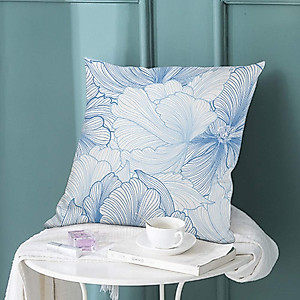 oFloral Flower Throw Pillow Covers Floral Line Blue Petal Garden Decorative Square Pillow Case 18"X18" Pillowcase Home Decor for Sofa Bedroom Livingroom